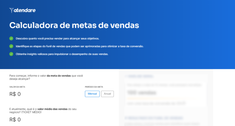 Calculadora de Metas para Vendas - Atendare